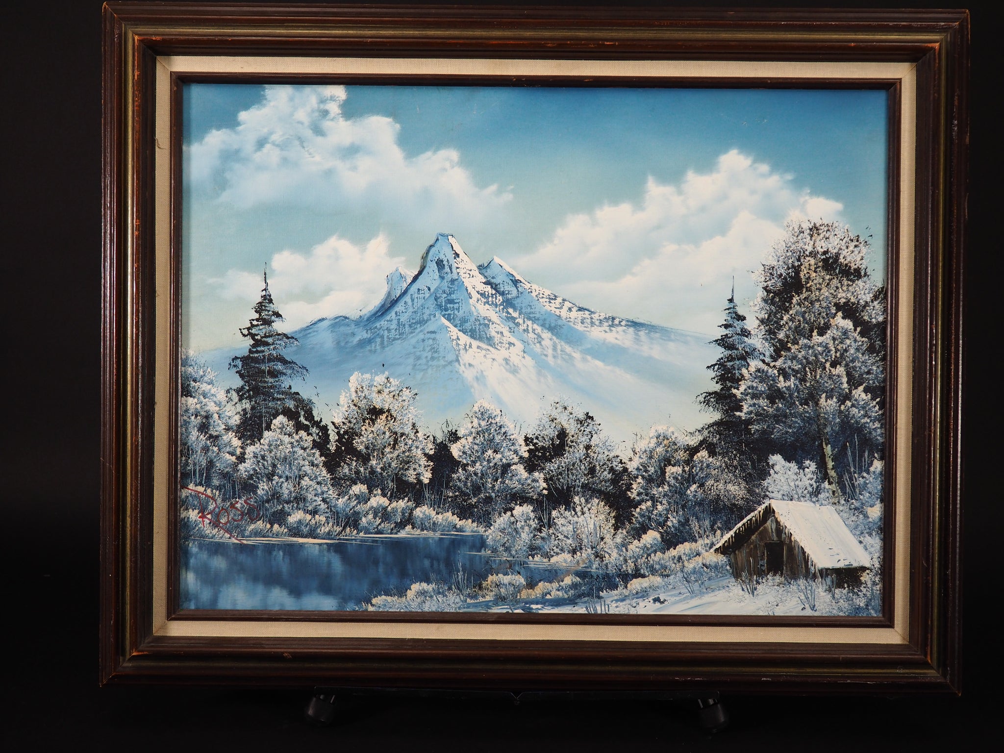 Bob Ross Original Signed Painting Winter Mountain Cabin Scene w Bob Ro ...